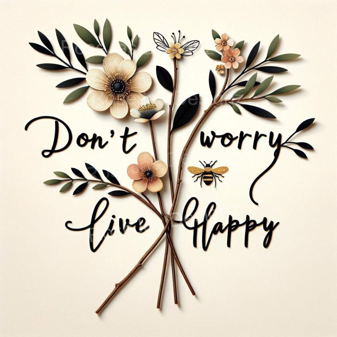 Be Happy Wildflower & Honey Bee Design (PNG SVG) - Etsy
