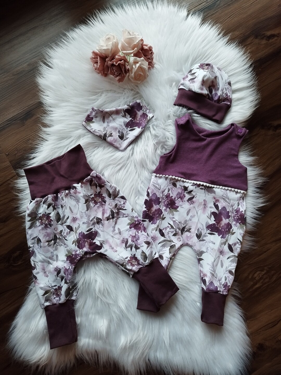 Strampler mit Teilung Babyset mit Blumen Aquarell Lila - Etsy.de