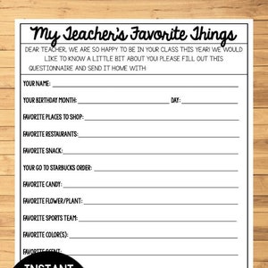 TEACHER'S FAVORITE THINGS | Back to School | Teacher Questionnaire ...