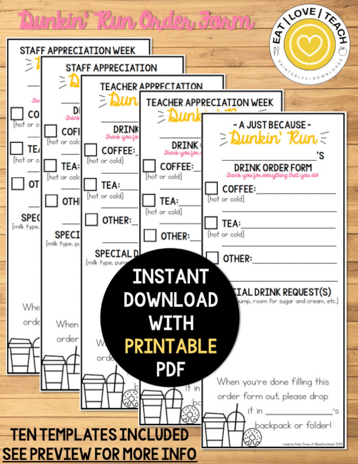 DUNKIN' ORDER FORM | Coffee | Tea | Donuts | Teacher | Staff | Just ...