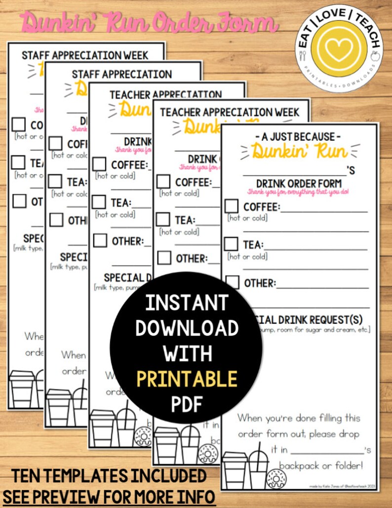 COFFEE SHOP Order Form Coffee Tea Teacher Staff Just Because ...