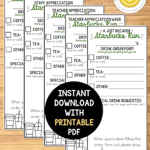 STARBUCKS ORDER FORM | Coffee | Teacher | Staff | Just Because ...