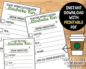 COFFEE SHOP Order Form | Coffee | Tea | Teacher | Staff | Just Because ...