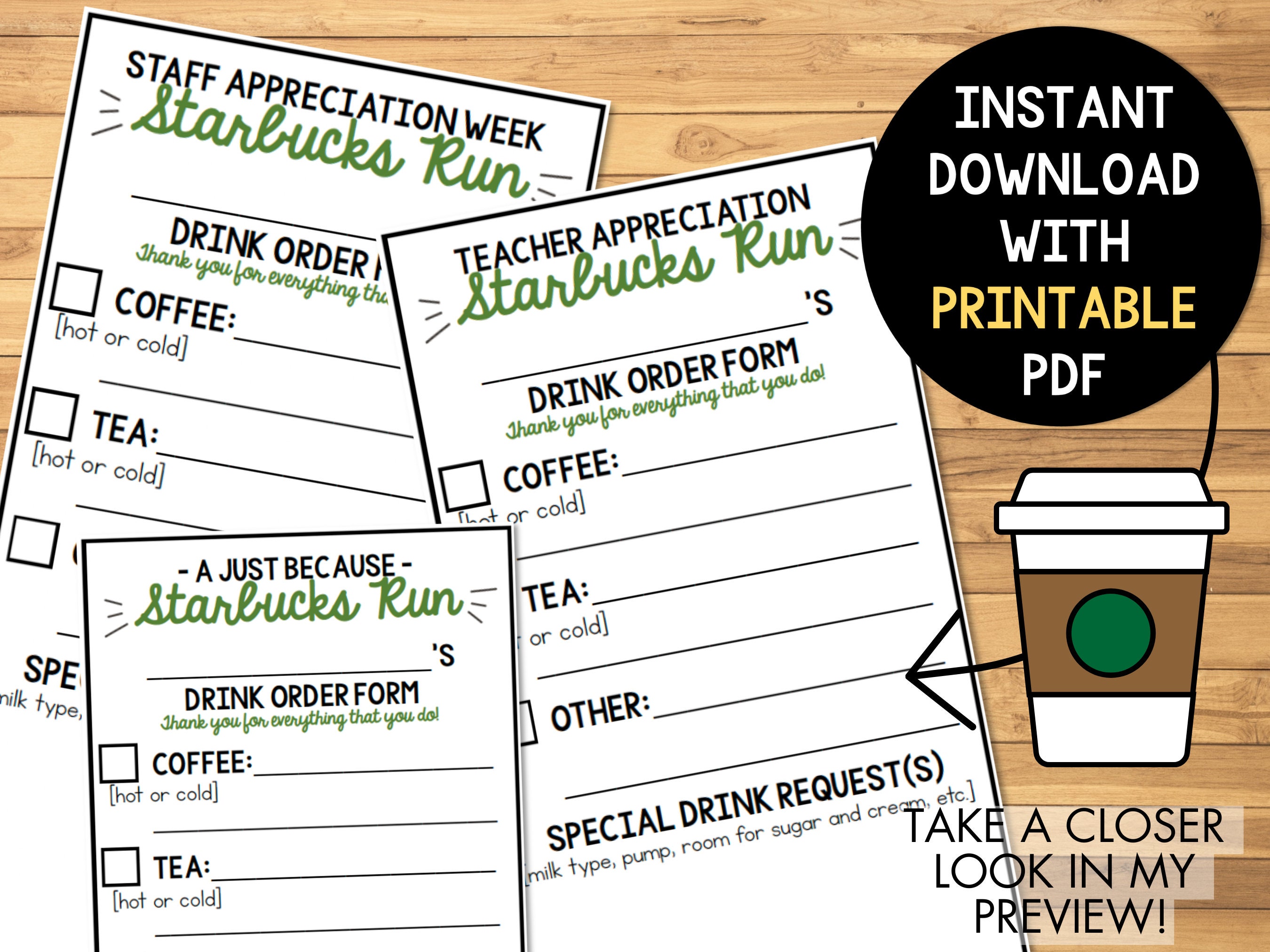 STARBUCKS ORDER FORM | Coffee | Teacher | Staff | Just Because ...