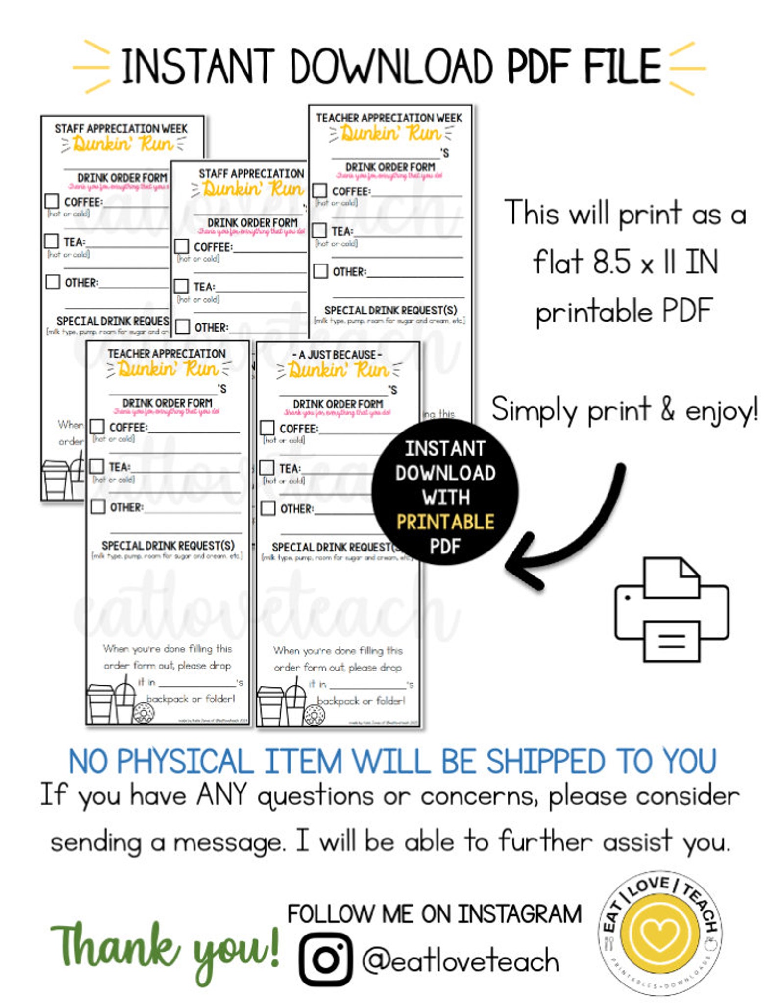 COFFEE SHOP Order Form Coffee Tea Teacher Staff Just Because ...