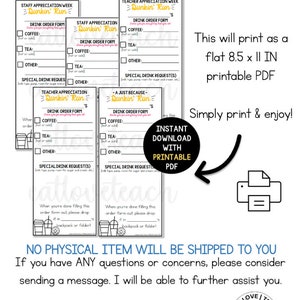 COFFEE SHOP Order Form Coffee Tea Teacher Staff Just Because ...
