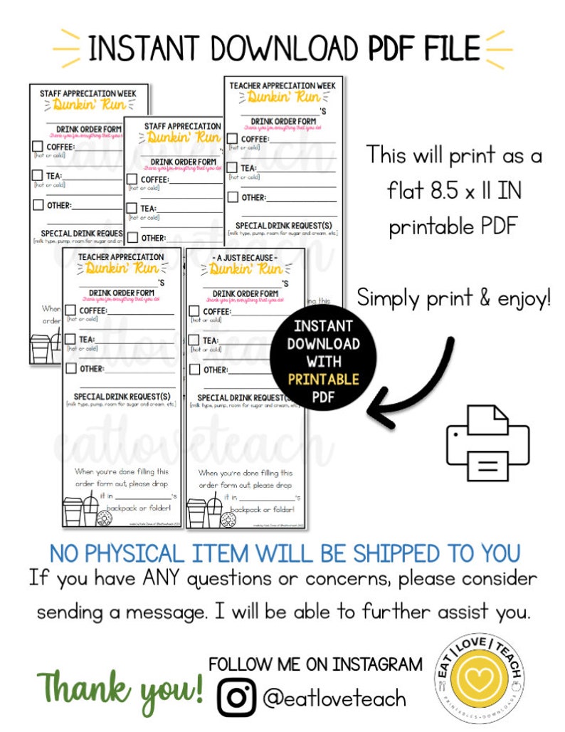 COFFEE SHOP Order Form Coffee Tea Teacher Staff Just Because ...