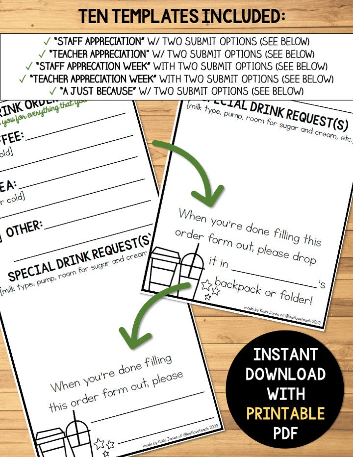 STARBUCKS ORDER FORM | Coffee | Teacher | Staff | Just Because ...