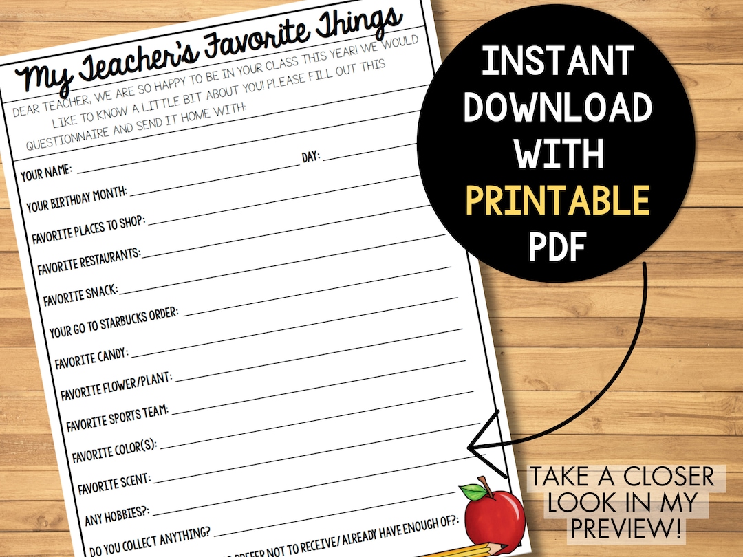 TEACHER'S FAVORITE THINGS | Back to School | Teacher Questionnaire ...