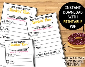 STARBUCKS ORDER FORM | Coffee | Teacher | Staff | Just Because ...