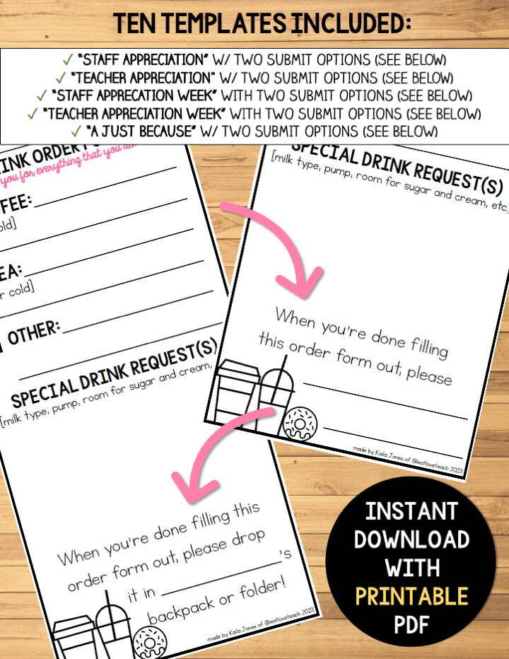 DUNKIN' ORDER FORM | Coffee | Tea | Donuts | Teacher | Staff | Just ...