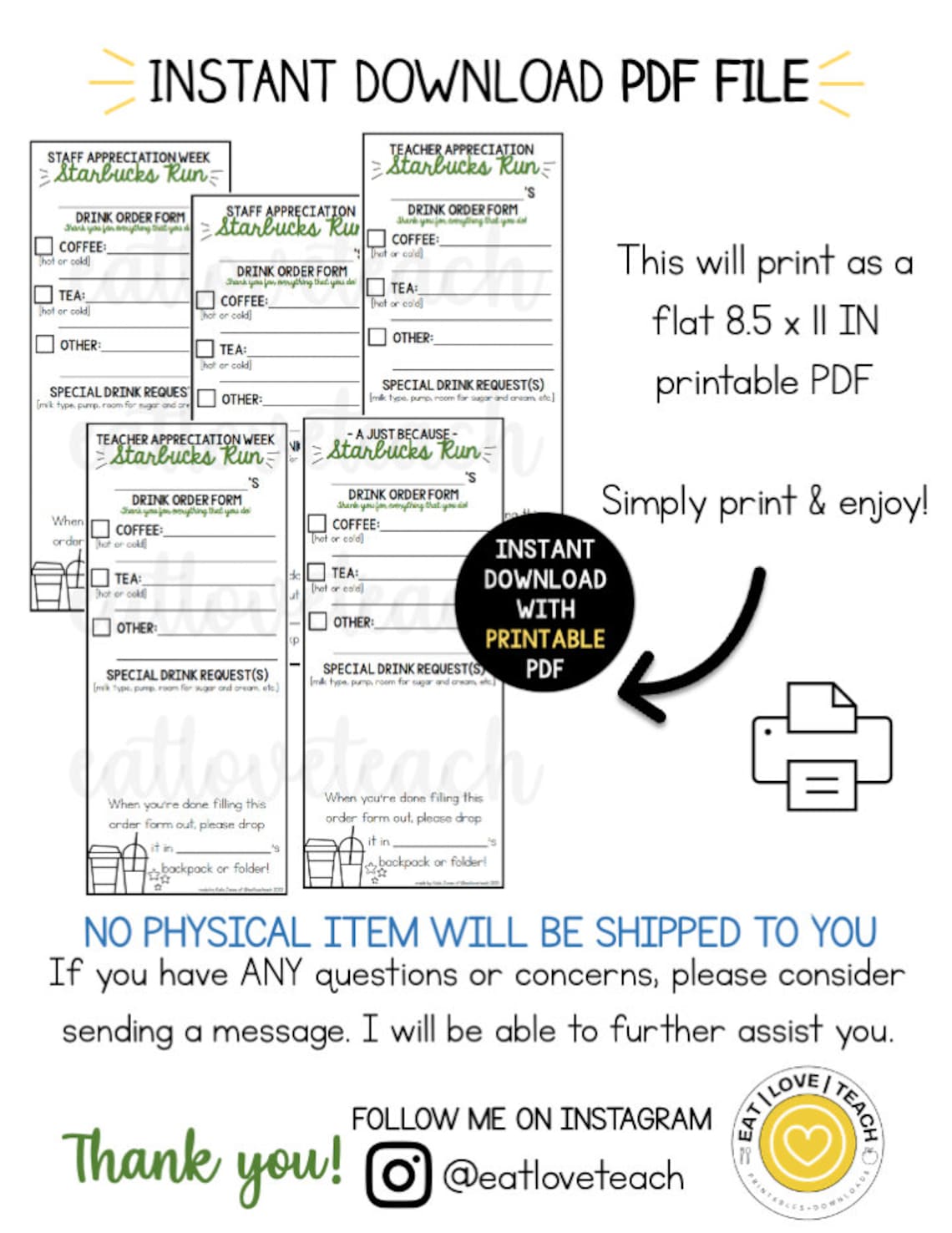 STARBUCKS ORDER FORM | Coffee | Teacher | Staff | Just Because ...