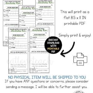 STARBUCKS ORDER FORM | Coffee | Teacher | Staff | Just Because ...