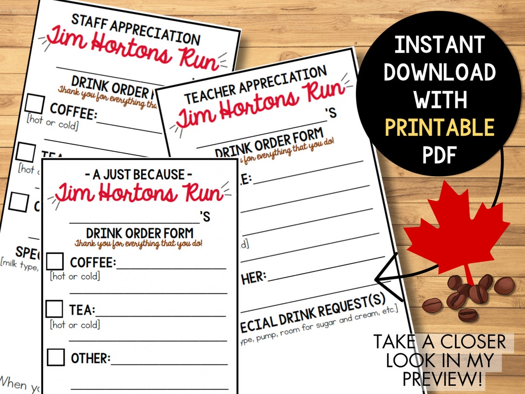 TIM HORTONS Order Form | Coffee | Timbits | Teacher | Staff | Just ...