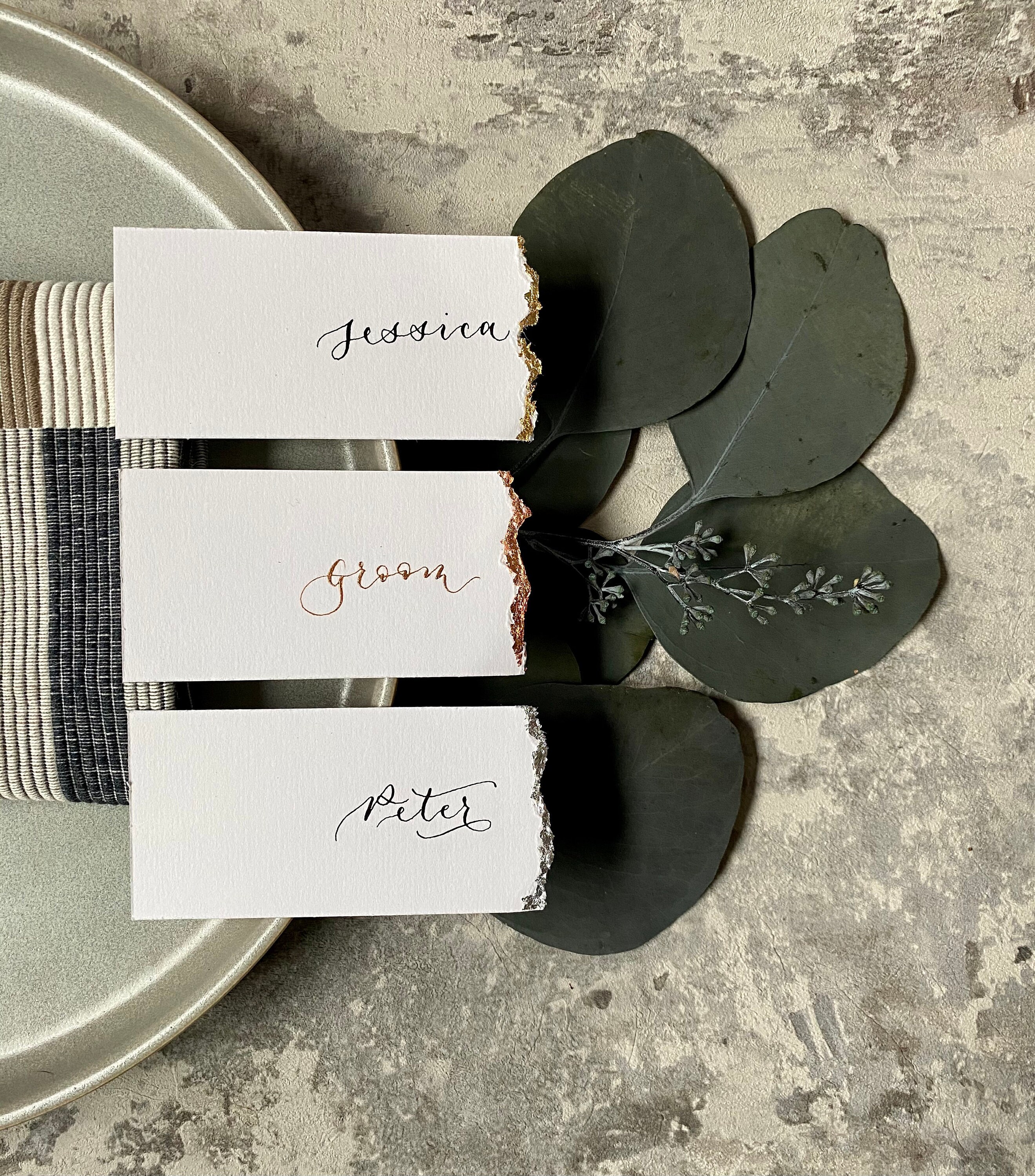 Calligraphy Wedding & Event Place Card - Handwritten With Metallic Gild ...