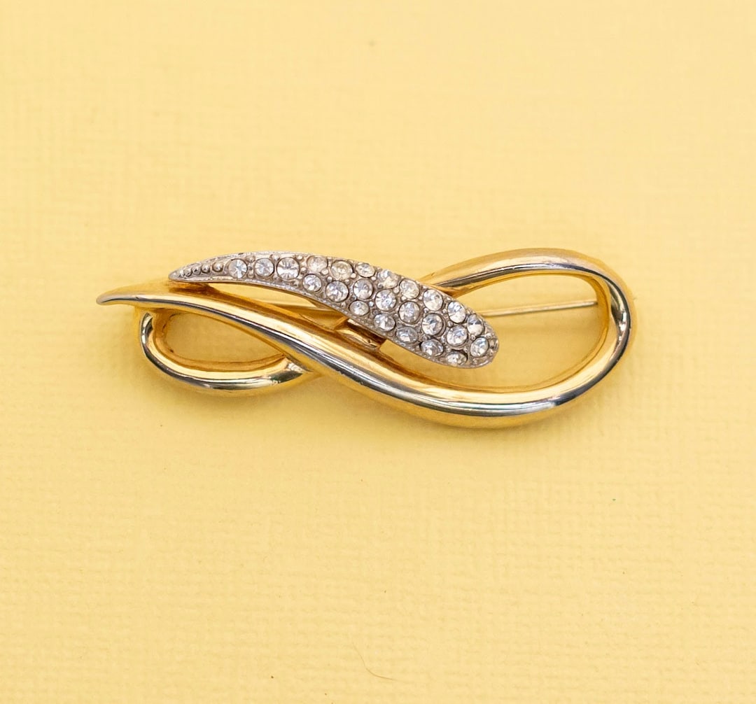 Vintage Gold Tone Infinity Symbol Rhinestones Brooch I27 - Etsy
