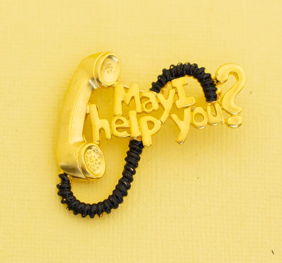 Ren's Vintage May I Help You? Phone Brooch in Gold Tone I28 - Etsy