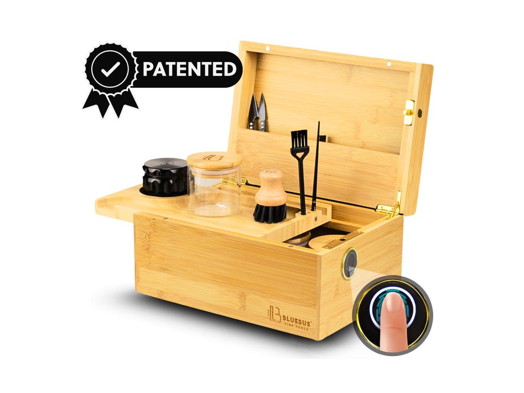 GENESIS 2.0 Large Bamboo Stash Box With Finger Print Lock, Sliding ...