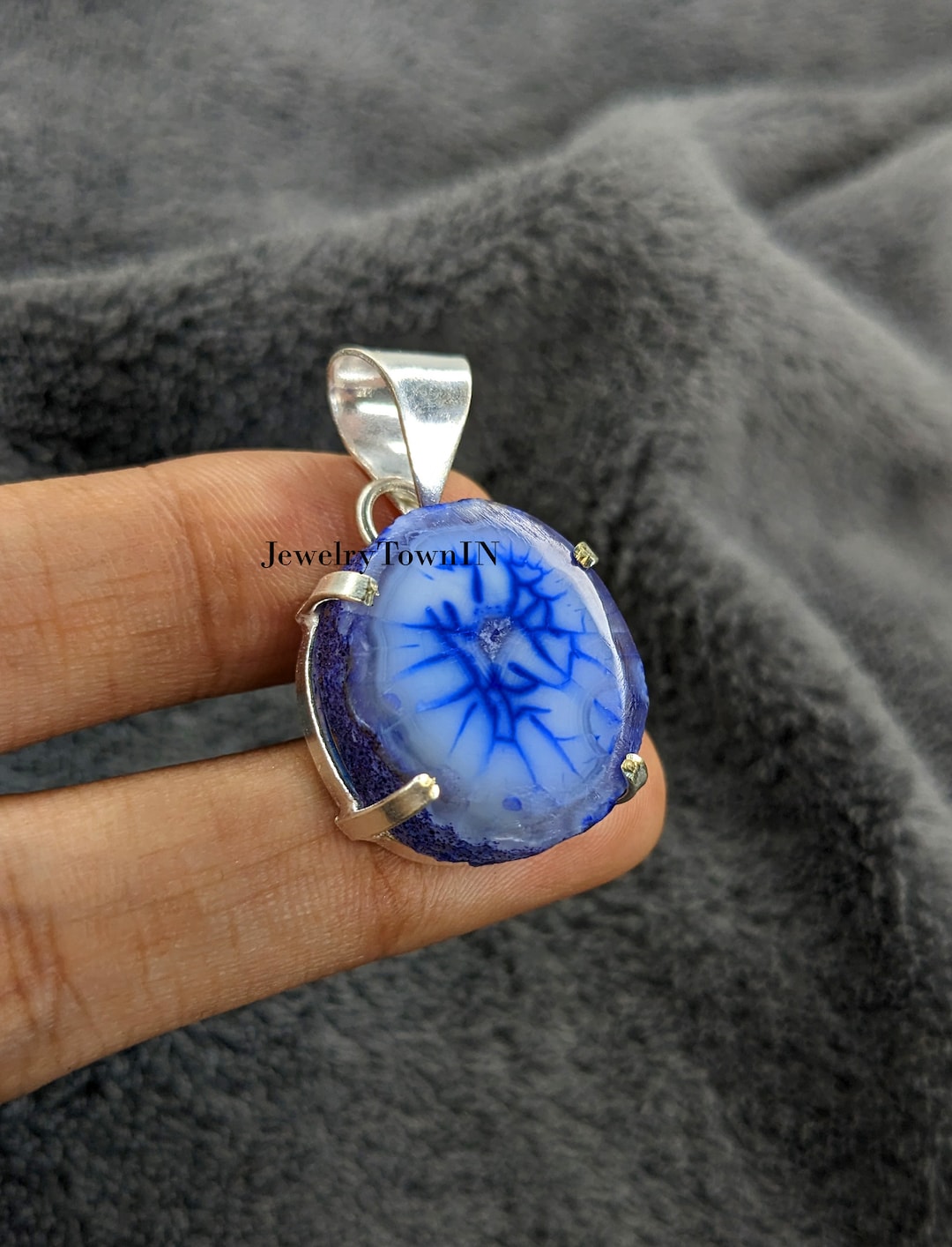Natural Blue Solar Quartz Pendant 925 Sterling Silver Plated Pendant ...