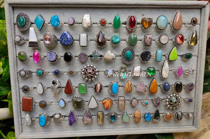 Sample of Natural Gemstone Ring, 925 Sterling Silver Plated Ring ...