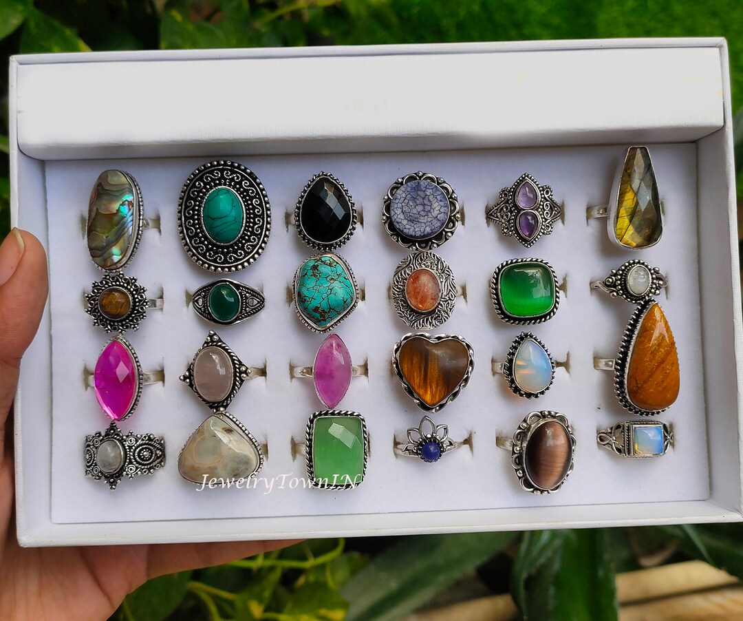 Mystery Pack Rings, Gemstone Rings Lot, Assorted Crystals Handmade ...
