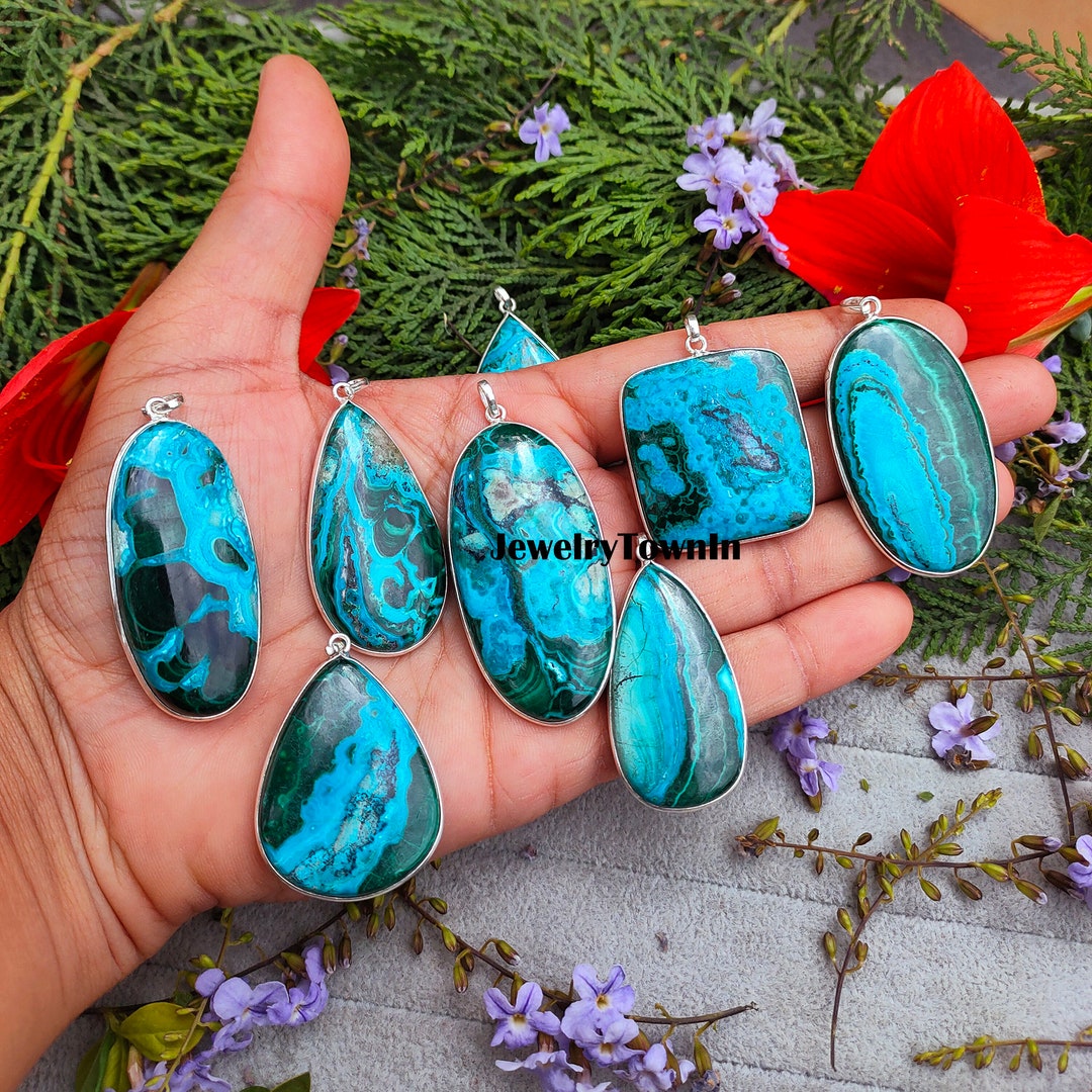 Natural Azurite Malachite Pendants, Gemstone Bezel Pendant Lot ...