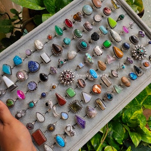 Sample of Natural Gemstone Ring, 925 Sterling Silver Plated Ring ...