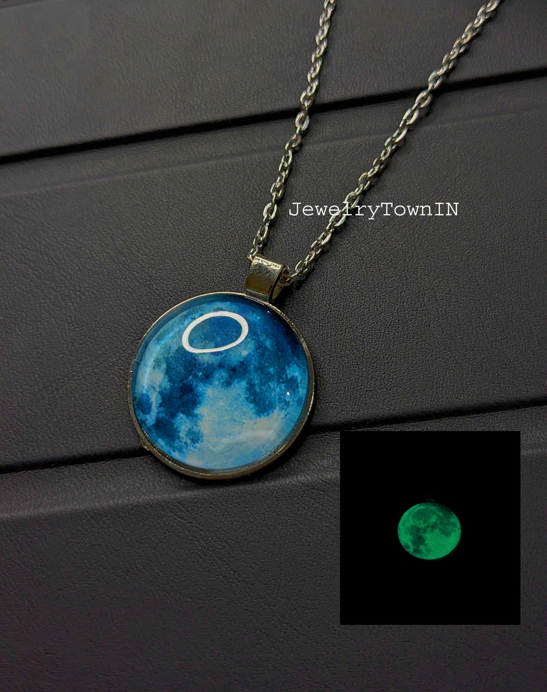 Glow in the Dark Full Moon Necklace: Oxidized Brass Celestial Jewelry ...