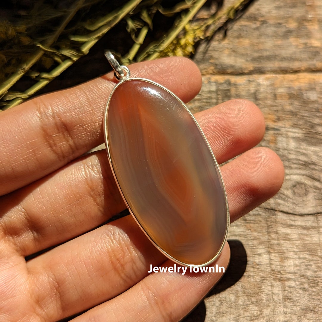 Natural Agate Pendant, 925 Sterling Silver Plated Pendant, Crystal ...