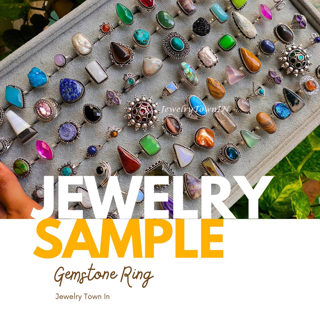 Sample of Natural Gemstone Ring, 925 Sterling Silver Plated Ring ...