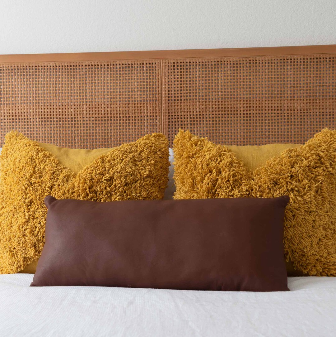 Chestnut Leather Lumbar Pillow, Dark Brown Leather Lumbar Pillow, Veg ...