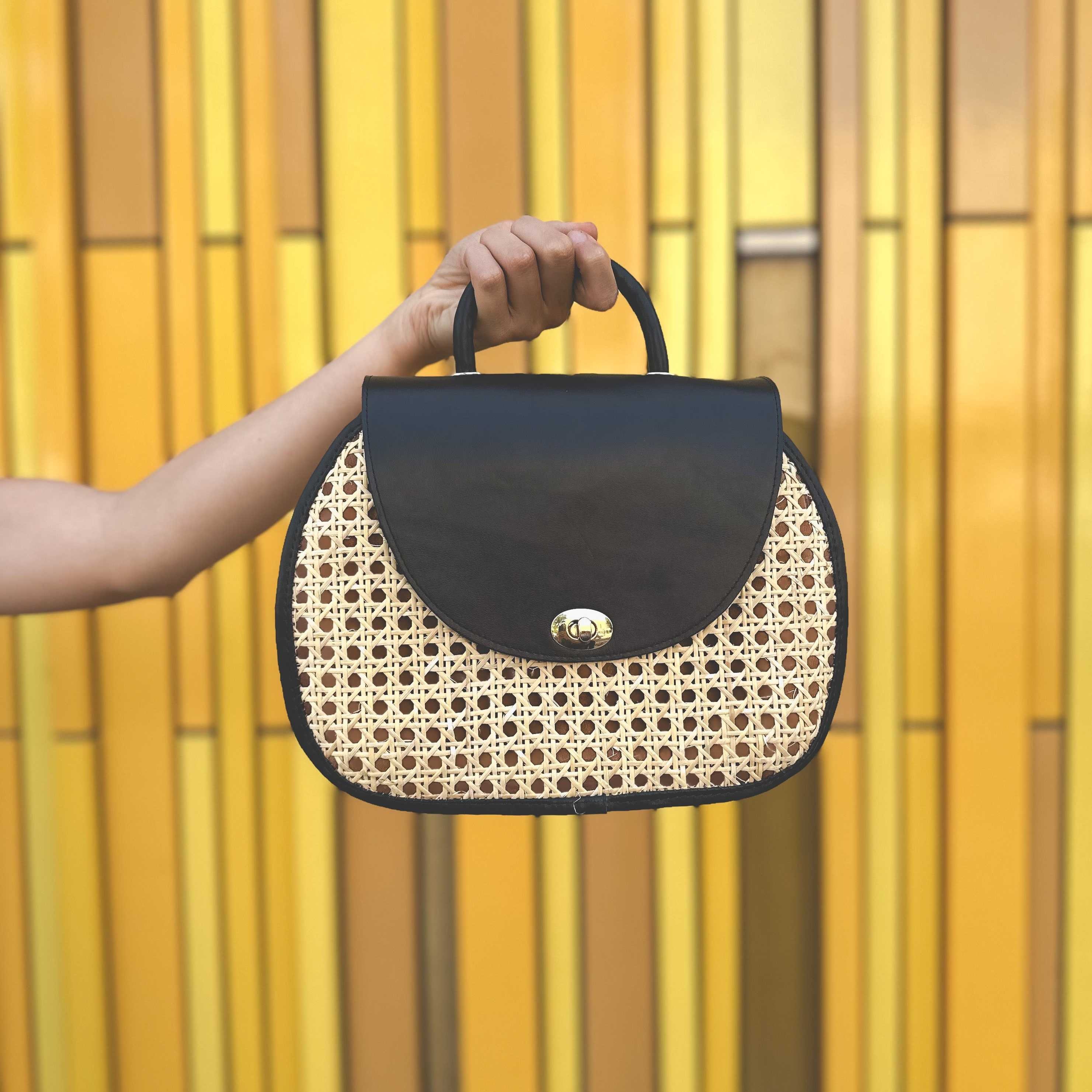 Rattan & Raffia Purse, Crossbody Rattan Purse With Leather, Convertible ...