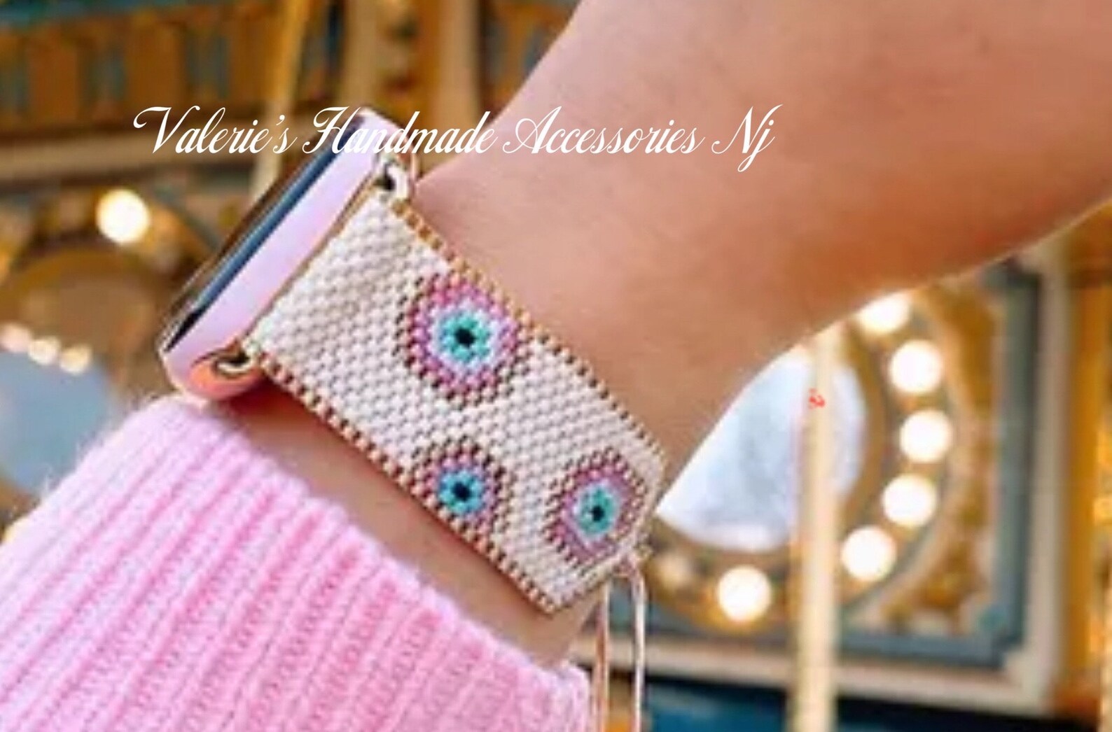 Miyuki Seed Beaded Pink Evil Eye Smart Watch Band - Etsy