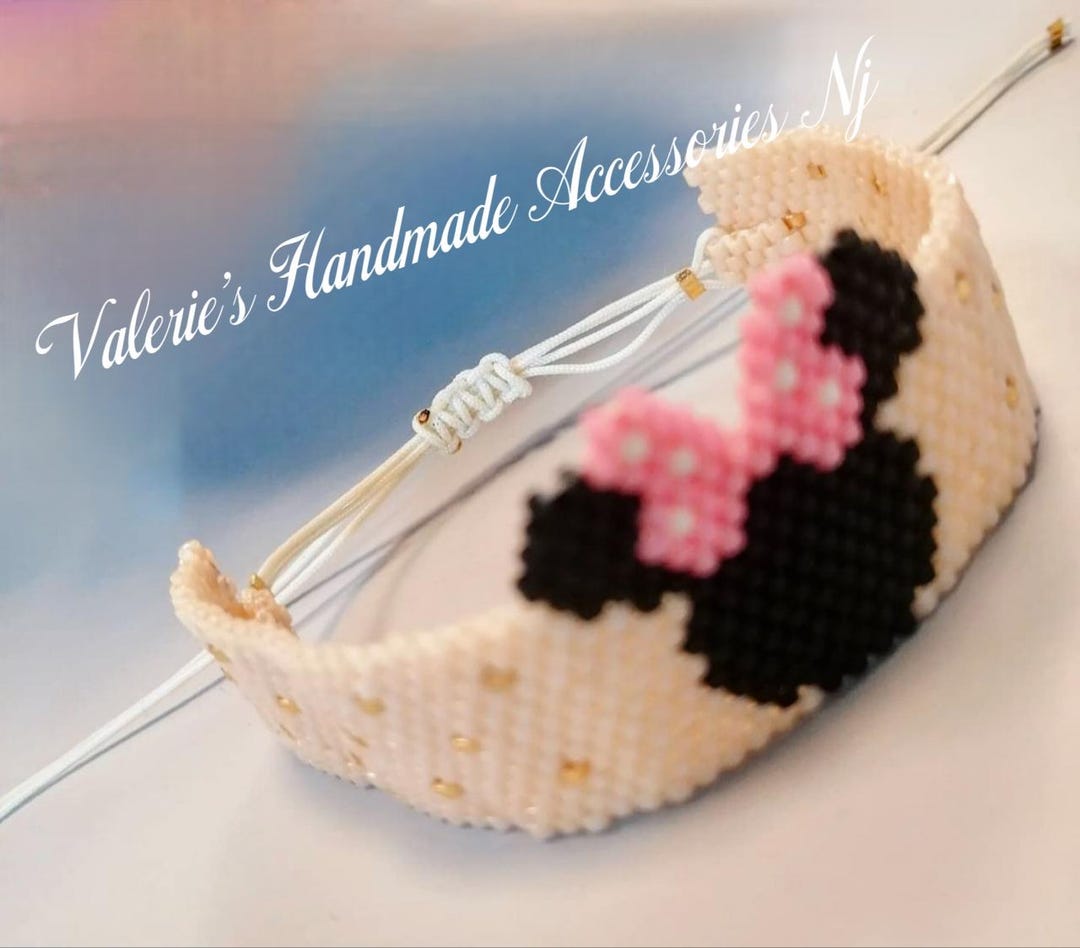 Minnie and Mickey Mouse Miyuki Pattern Bracelet, Cuff Bracelet, Cute ...