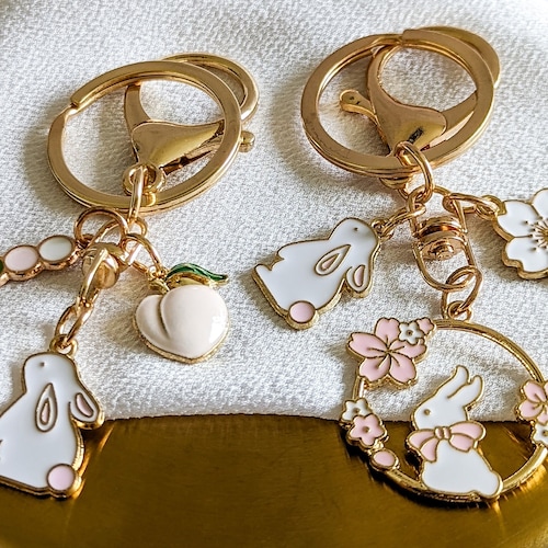 Bunny Keychain Gold Enamel Key Chain Accessory Rabbit Charm - Etsy