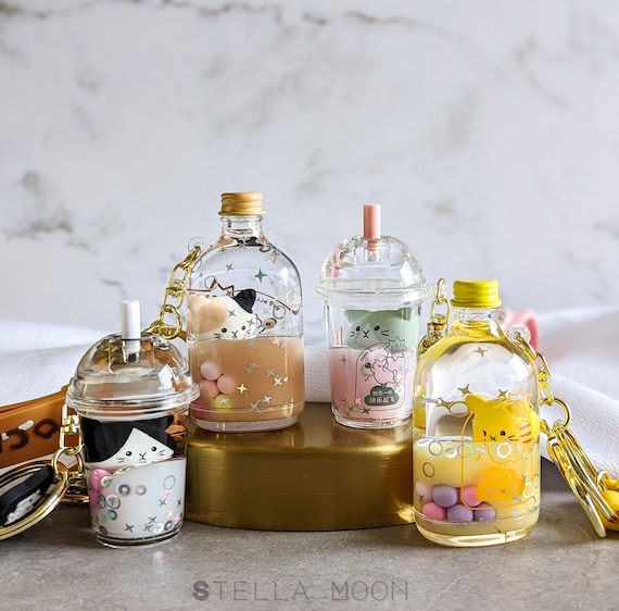 Cat Story Keychain Meow Liquid Key Accessory Cute Animal Bag - Etsy