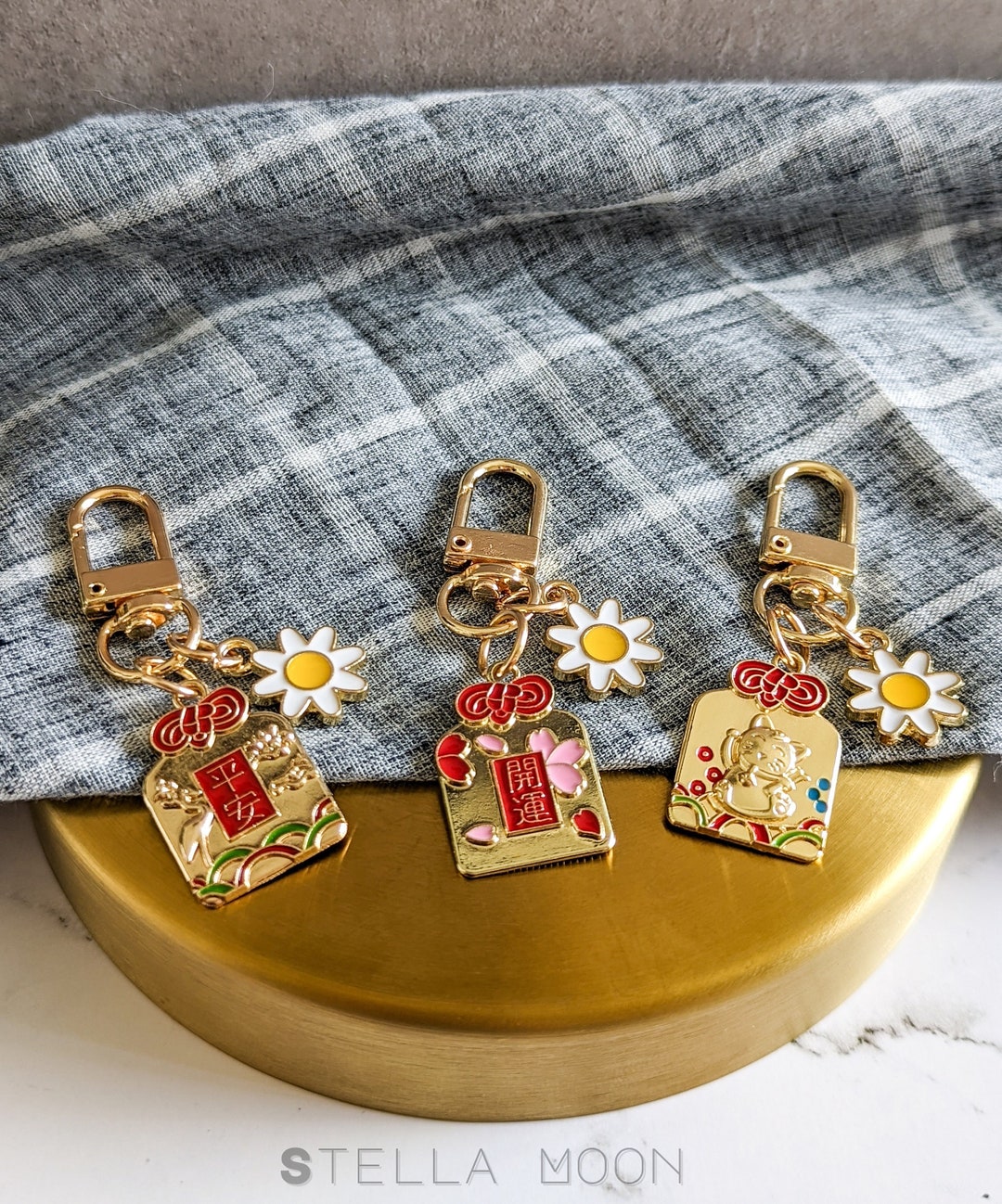 Amulet Keychain, Gold Enamel Talisman Bag Charm, Periapt Key Ring, Good ...