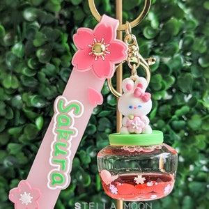 Blossom Liquid Keychain, Cherry Blossom Key Ring Accessory, Kawaii ...