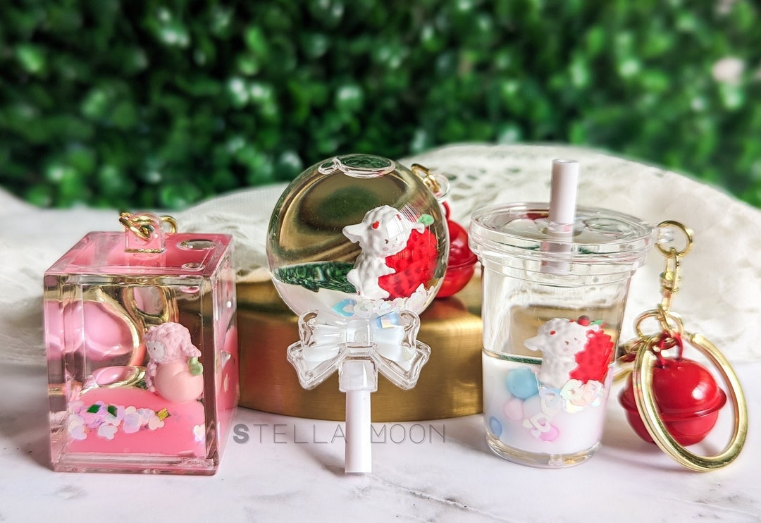 Sheep Liquid Keychain, Cute Pink Lamb Shaker Bag Charm, Kawaii Peach ...