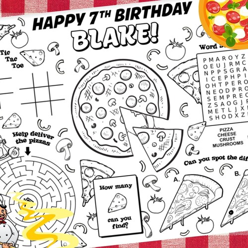 Kids Pizza Party Placemat Activity & Coloring Sheet - Etsy