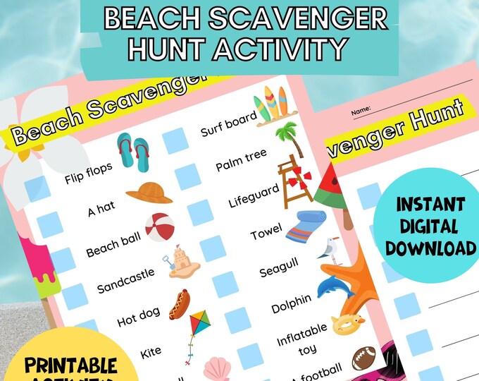 Beach Scavenger Hunt Printable Instant Download, Children's Summer ...