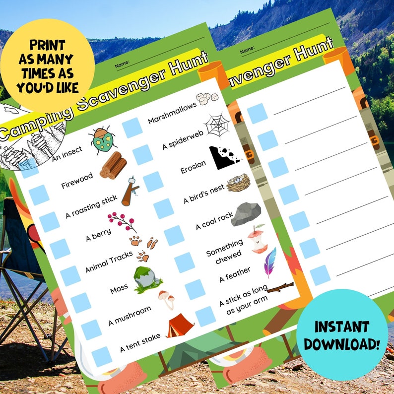 Camping Scavenger Hunt Printable Instant Download, Children's Summer ...