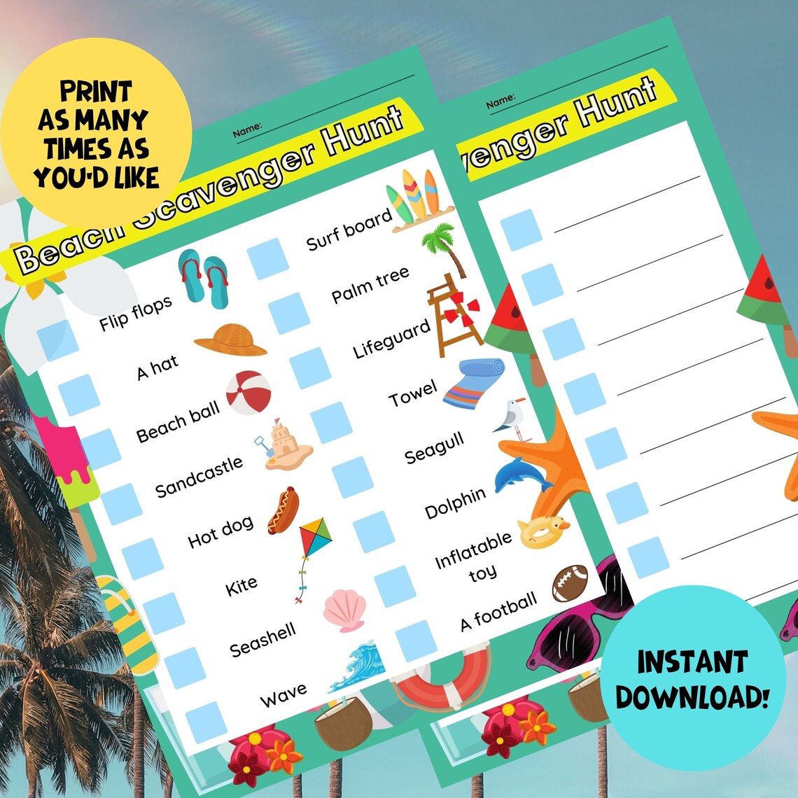 Beach Scavenger Hunt Printable Instant Download - Etsy