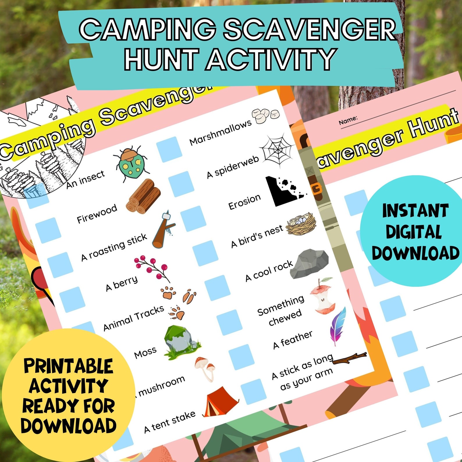 Camping Scavenger Hunt Printable Instant Download, Children's Summer ...