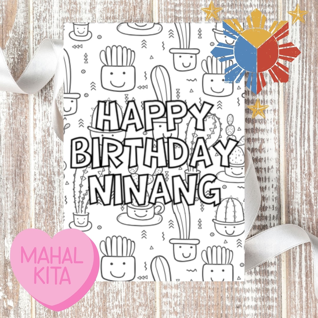 Printable Birthday Card for Ninang, Filipino Godmother Colorable ...