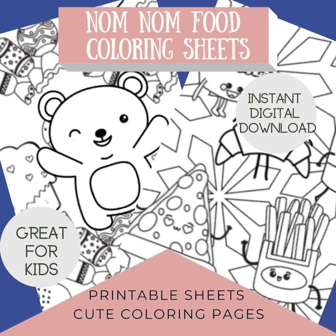 Food Themed Printable Coloring Sheets for Kids, Cute Food Kawaii Nom ...