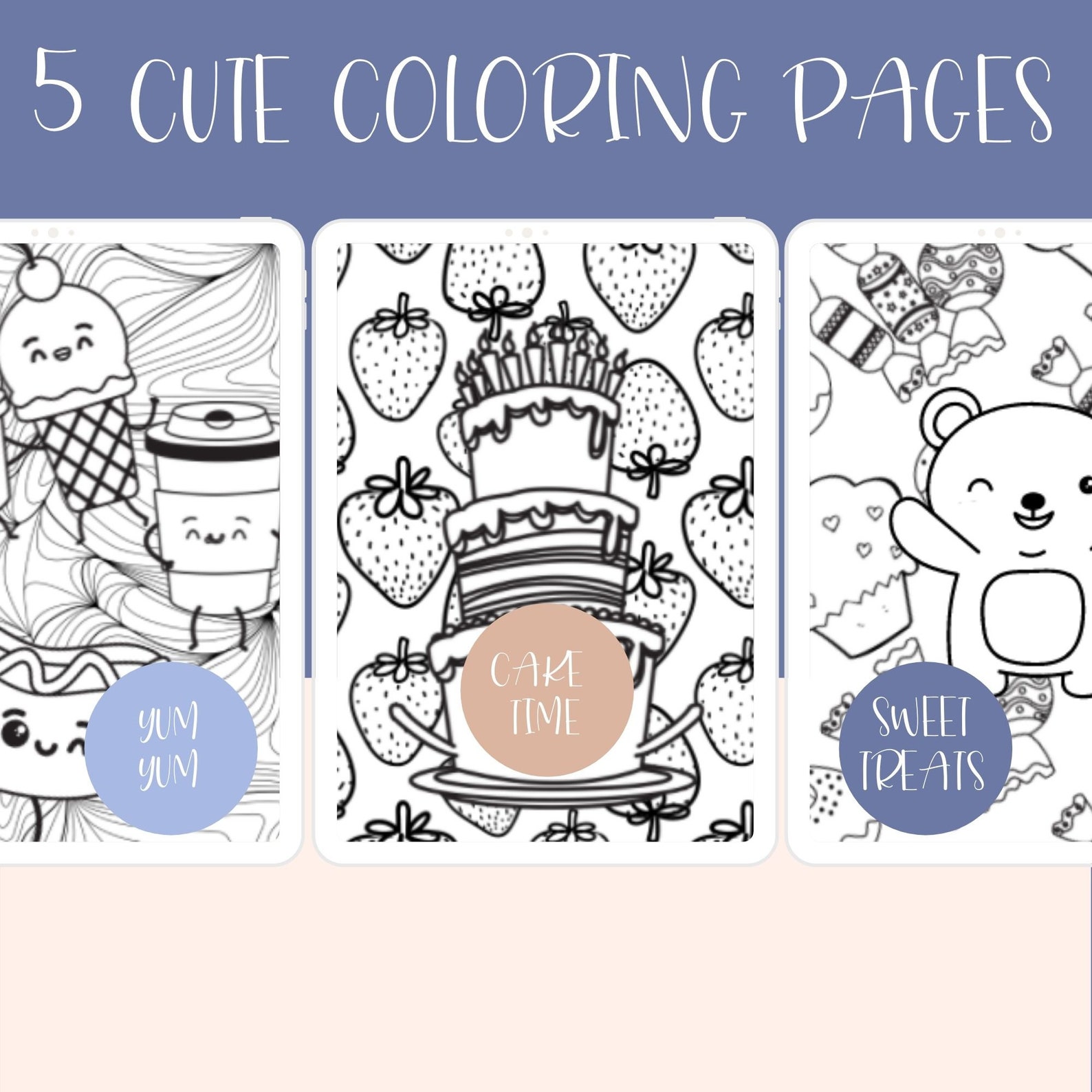 Food Themed Printable Coloring Sheets for Kids, Cute Food Kawaii Nom ...