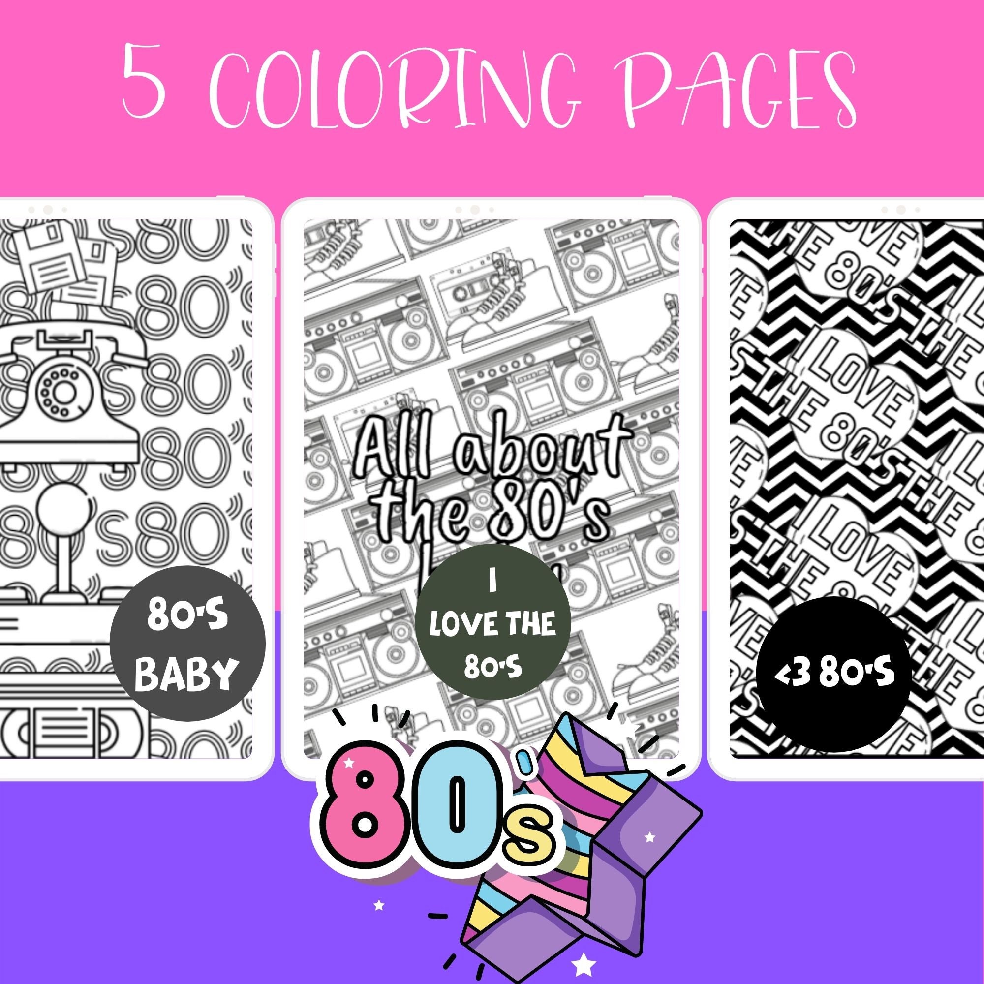 80's Themed Printable Coloring Sheets, Enjoy 80's Nostalgia Colouring ...