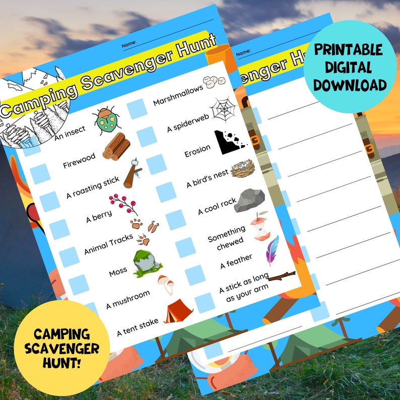 Camping Scavenger Hunt Printable Instant Download, Children's Summer ...