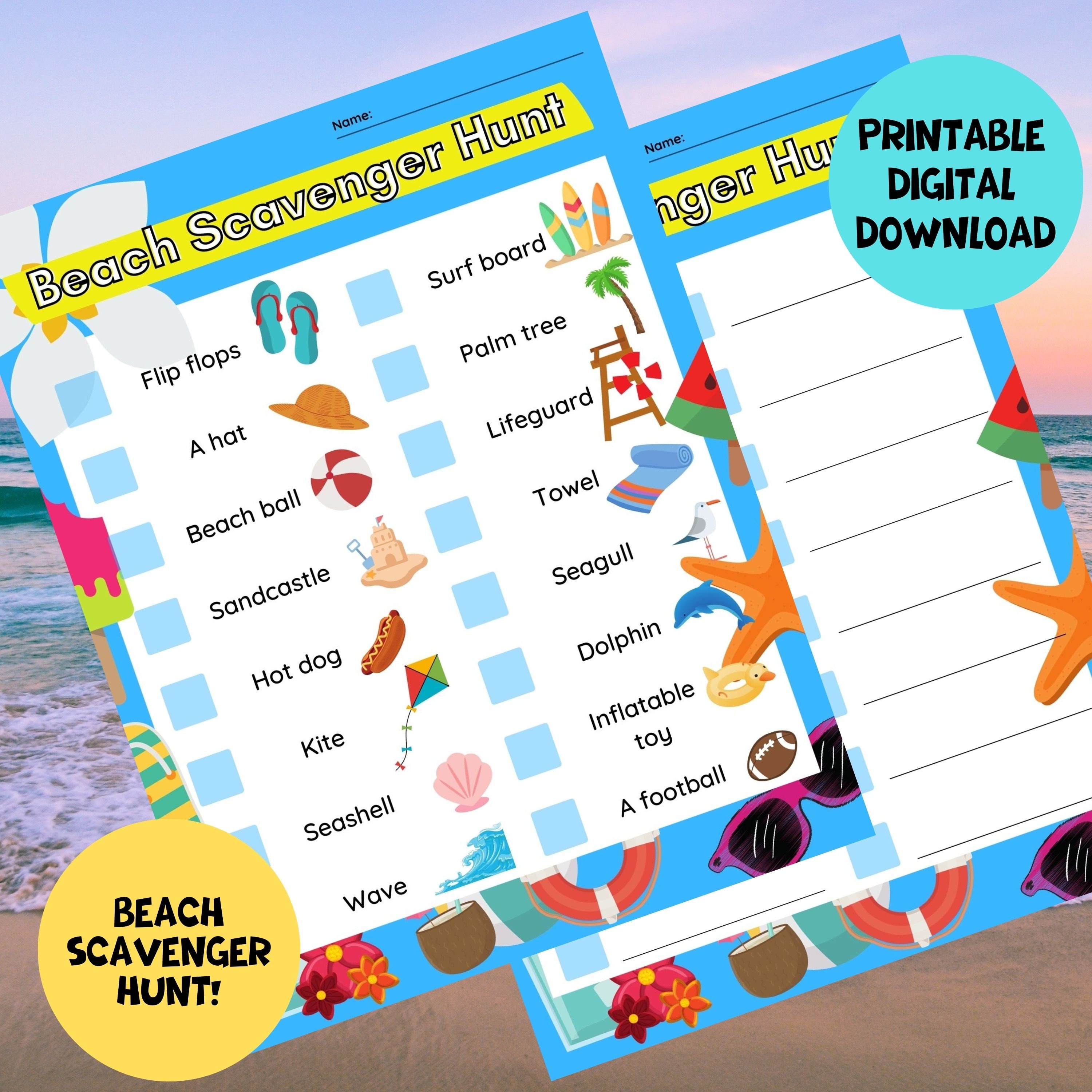 Beach Scavenger Hunt Printable Instant Download, Children's Summer ...